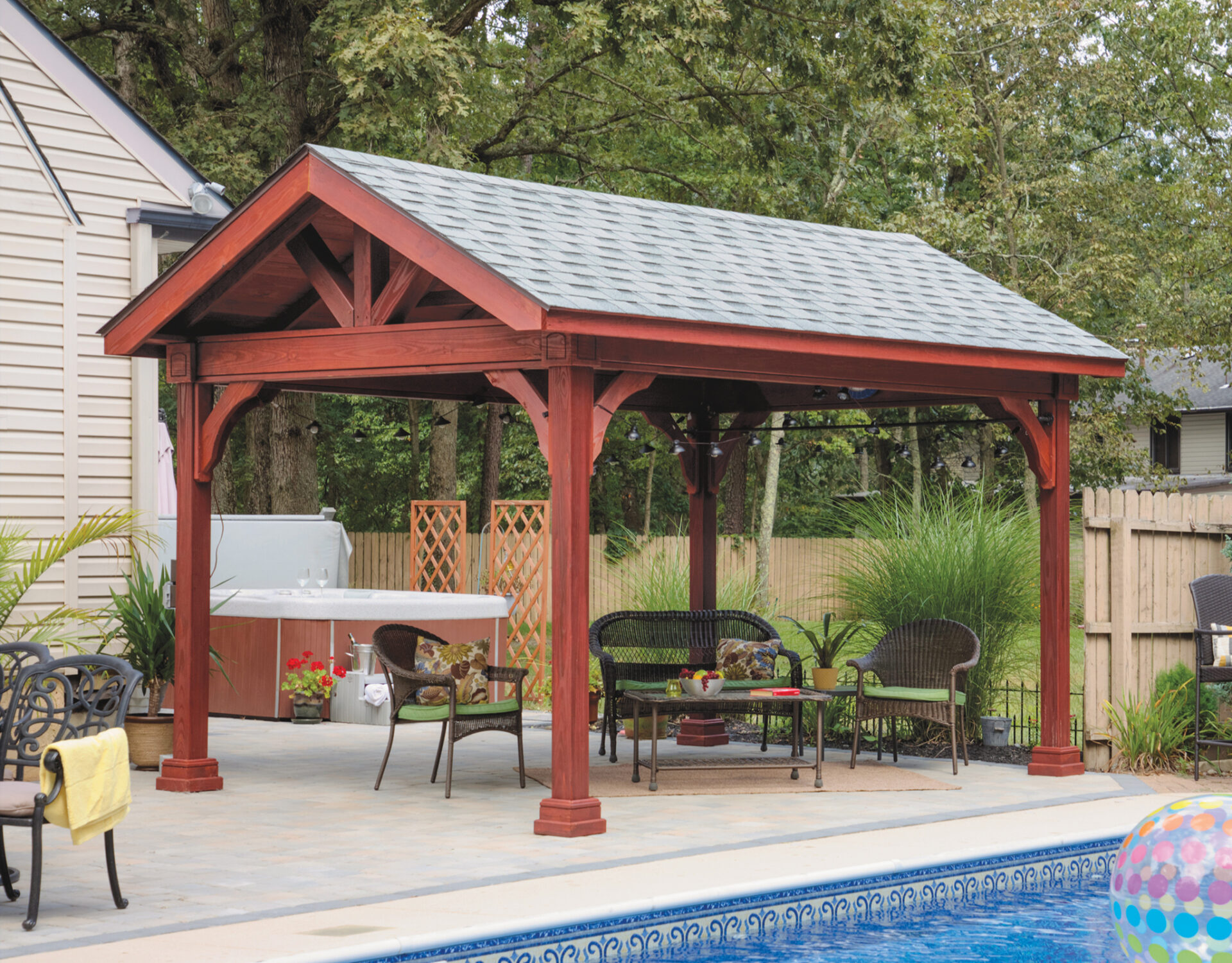 10' x 14' A-Frame Pavilion | Classic Wood, Mahogany Finish, Classic ...