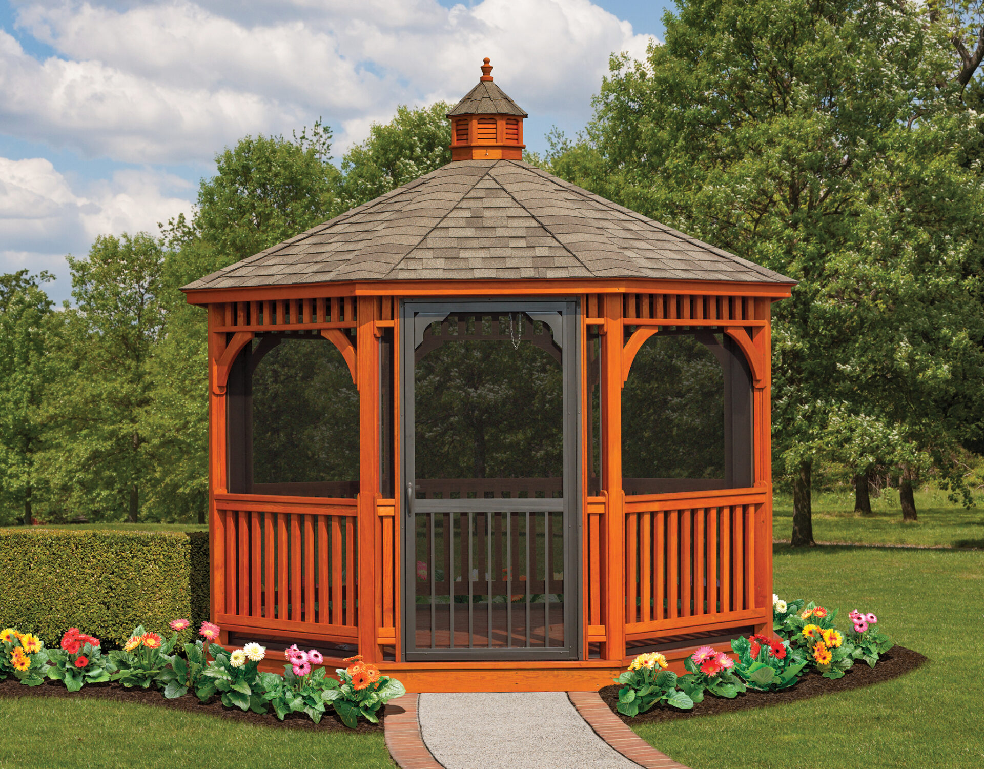 12' Cedar Octagon Gazebo | Screened Wood Gazebo Kit | Country Lane Gazebos