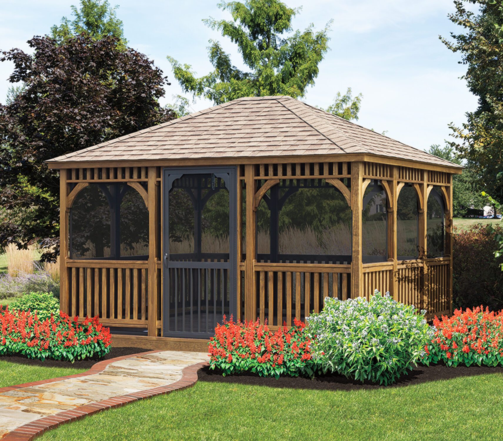 12' x 14' Rectangle Dutch Wood Gazebo with Screen Kit | Country Lane ...