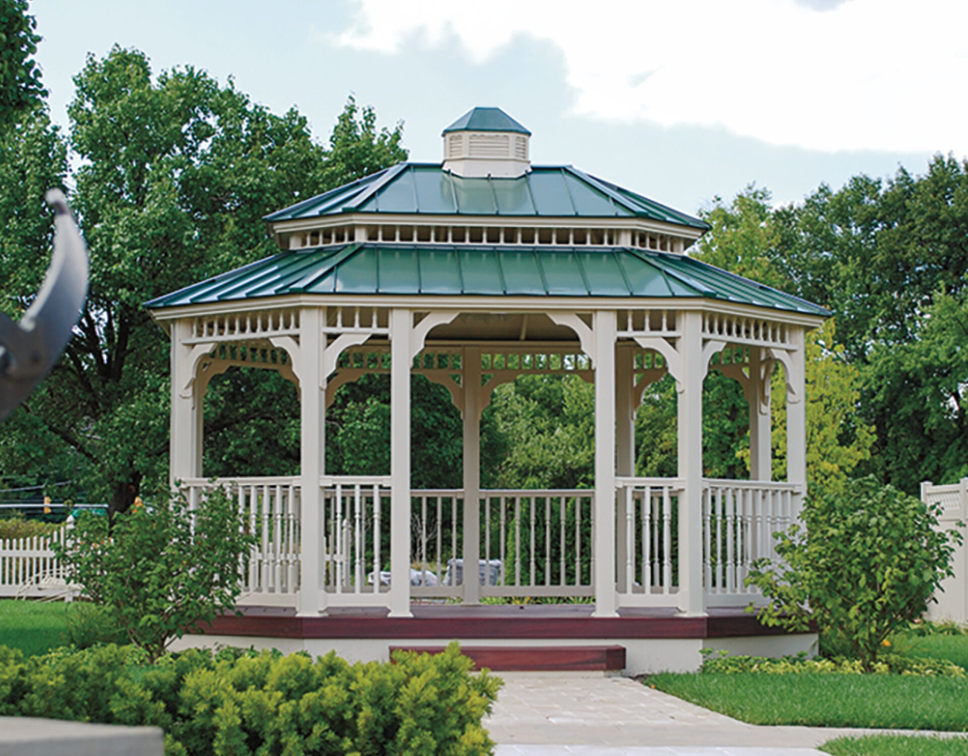 12' x 16' Oval Gazebo | All Weather Almond Vinyl, Sky Gray Ceiling ...