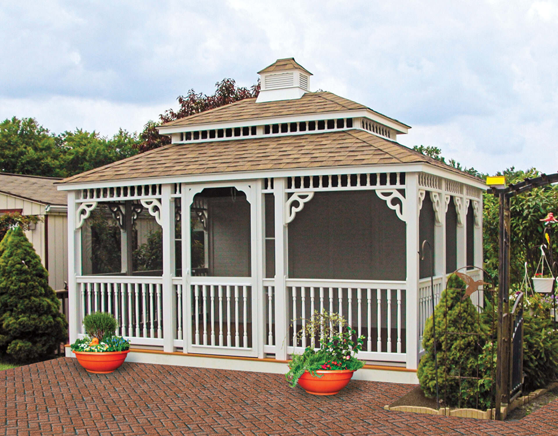 12' x 16' Rectangle Screened Gazebo | Colonial Vinyl Gazebo with ...