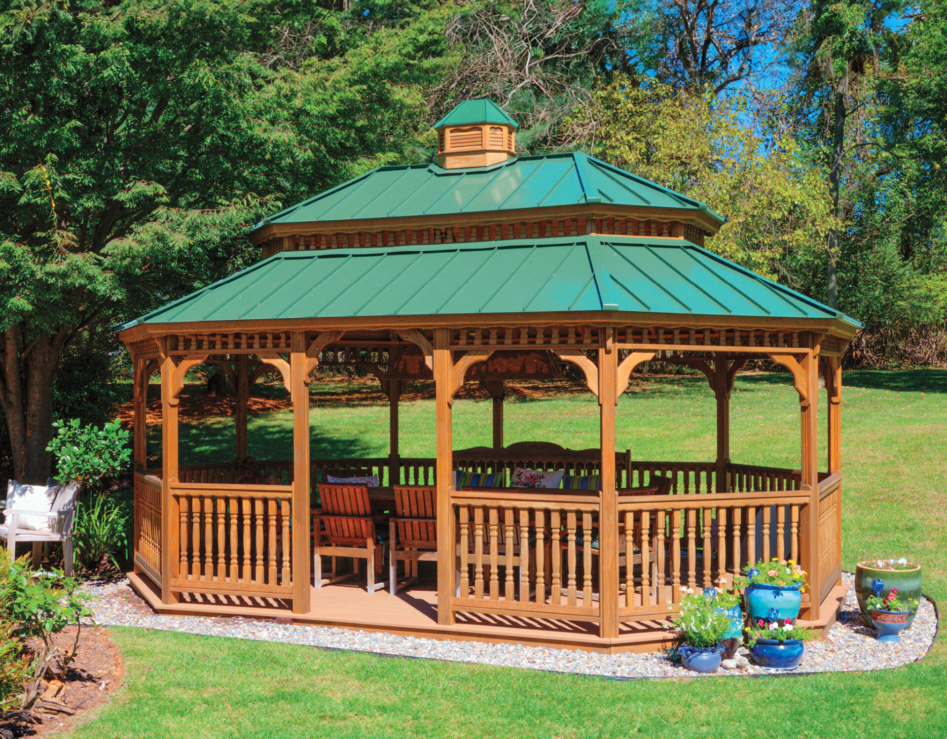 14' x 20' Oval Wood Gazebo with Metal Pagoda Roof | Country Lane Gazebos