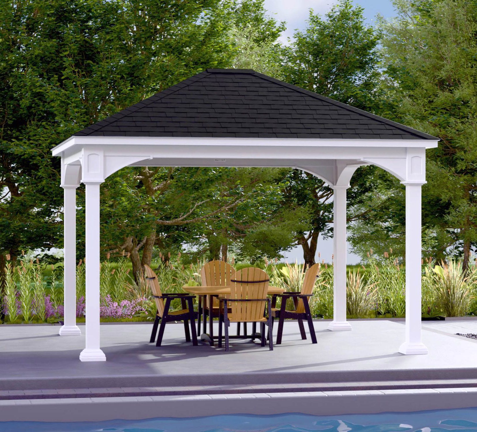 12' x 14' Traditional Pavilion | All Weather White Vinyl, 6" Higher ...
