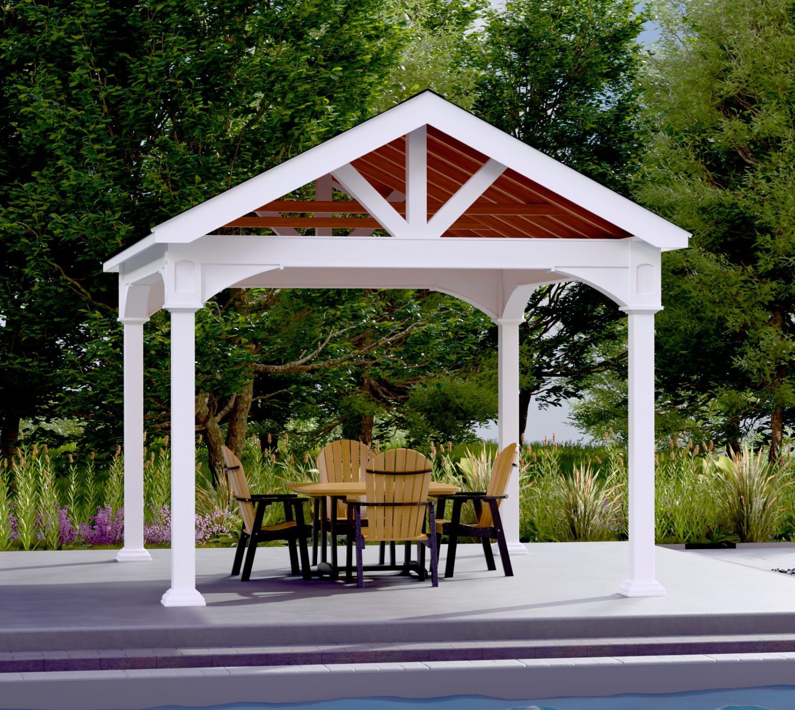 12' x 14' A-Frame Pavilion | All Weather White Vinyl, Mahogany Ceiling ...
