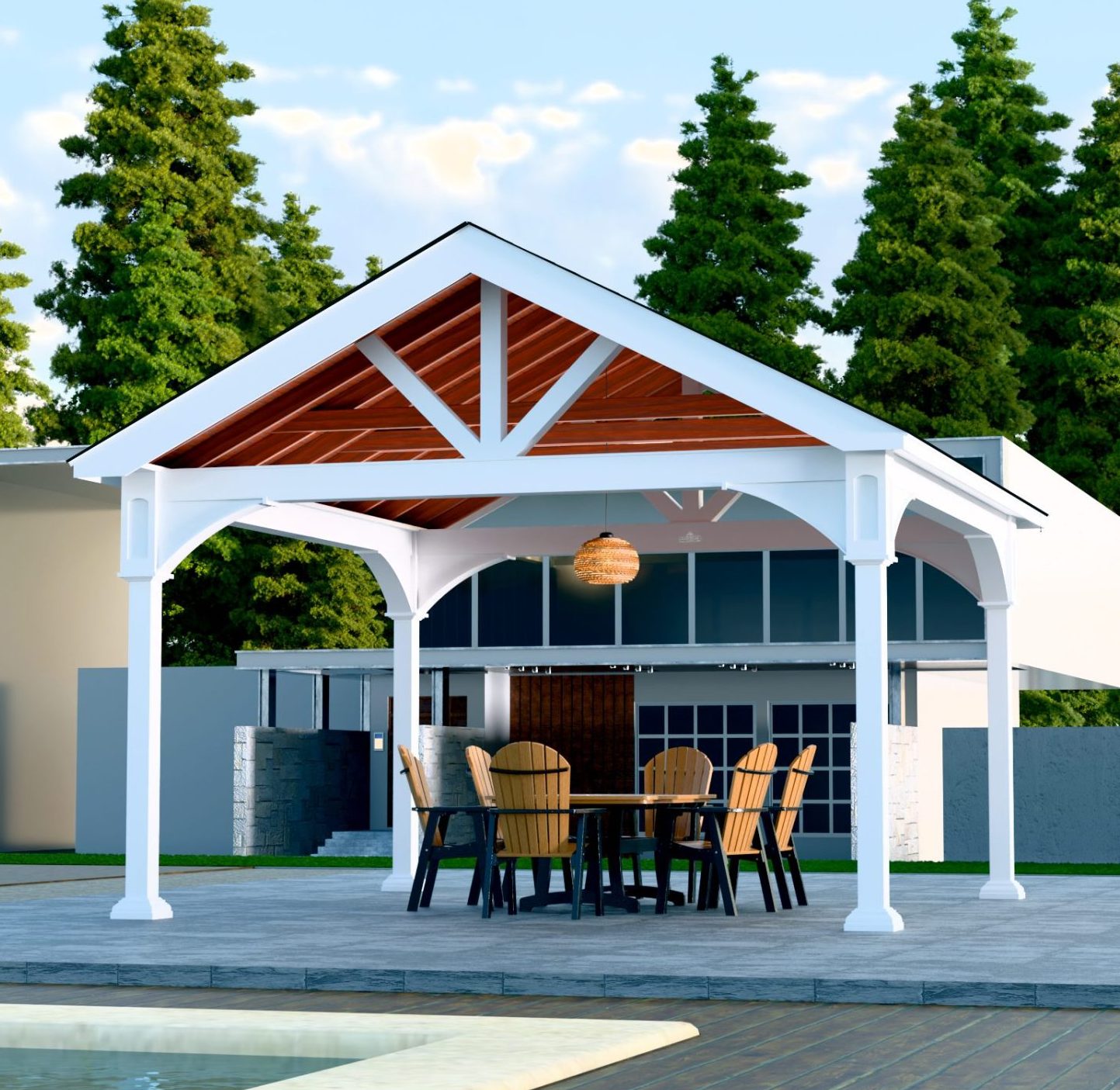16' x 16' A-Frame Pavilion | All Weather White Vinyl, Mahogany Ceiling ...